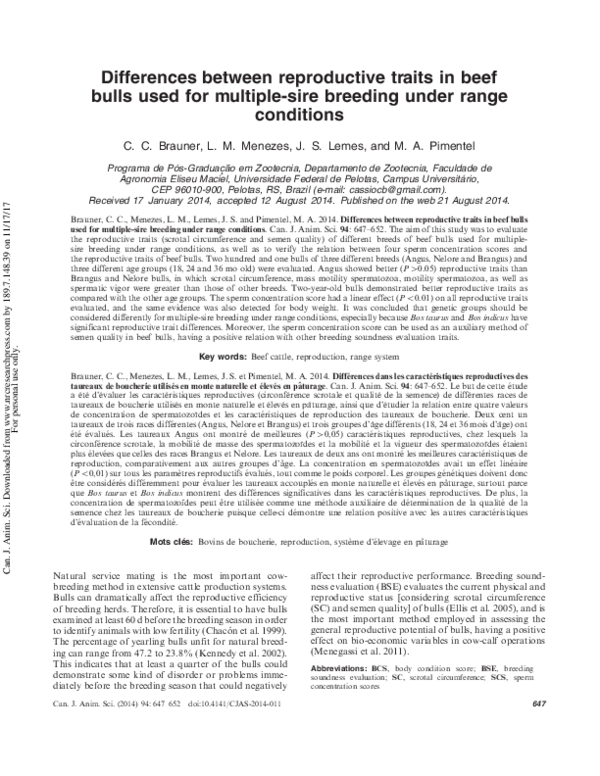 (PDF) Differences between reproductive traits in beef bulls used for ...