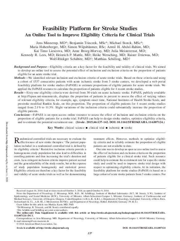 (PDF) Feasibility Platform for Stroke Studies