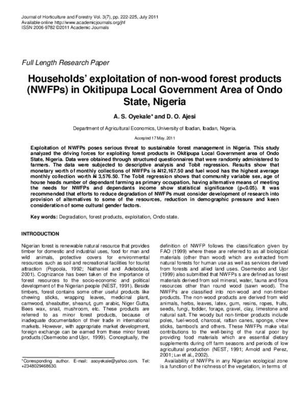 (PDF) Households' exploitation of non-wood forest products (NWFPs) in ...