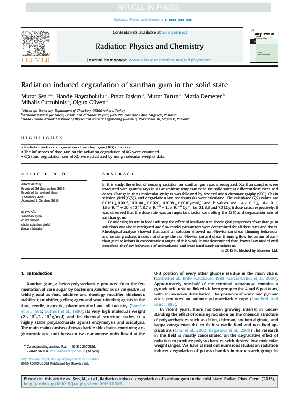 (PDF) Radiation induced degradation of xanthan gum in the solid state