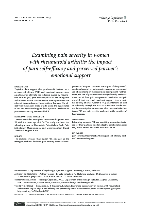 (PDF) Examining pain severity in women with rheumatoid arthritis: the ...
