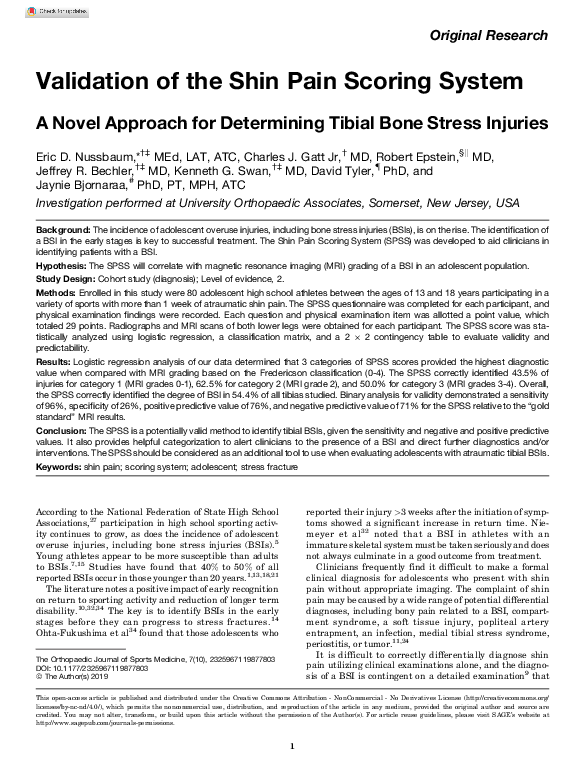 (PDF) Validation of the Shin Pain Scoring System: A Novel Approach for ...