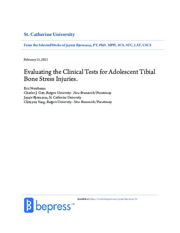 (PDF) Evaluating the Clinical Tests for Adolescent Tibial Bone Stress ...
