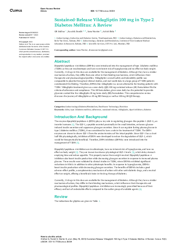 (PDF) Sustained-Release Vildagliptin 100 mg in Type 2 Diabetes Mellitus ...