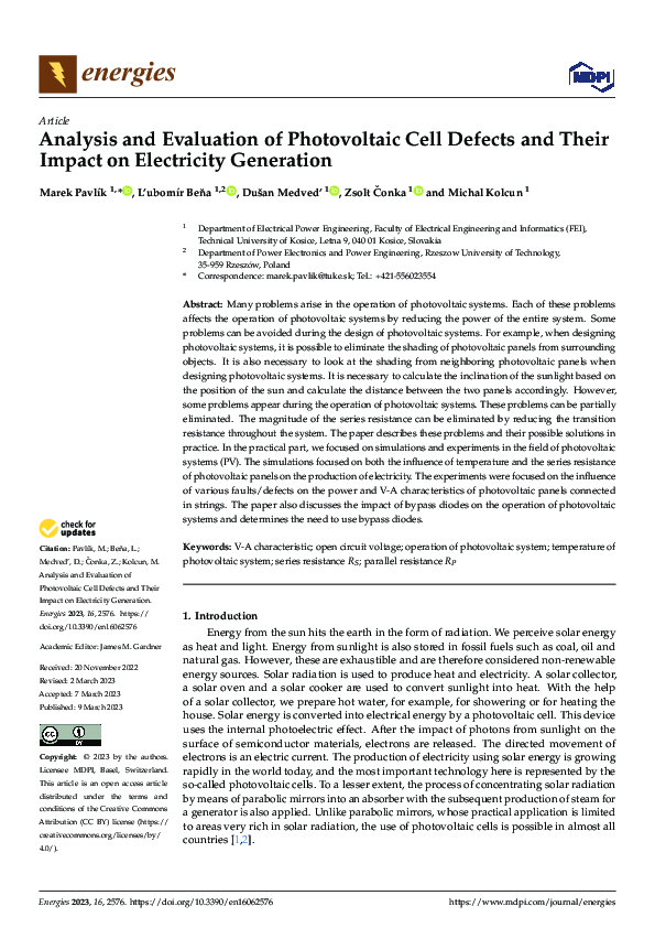 (PDF) Analysis and Evaluation of Photovoltaic Cell Defects and Their ...