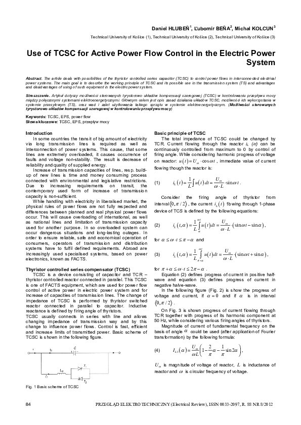 (PDF) Use of TCSC for Active Power Flow Control in the Electric Power System