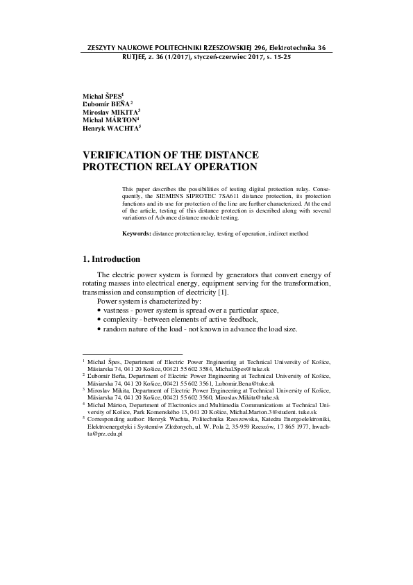 (PDF) Verification of the distance protection relay operation