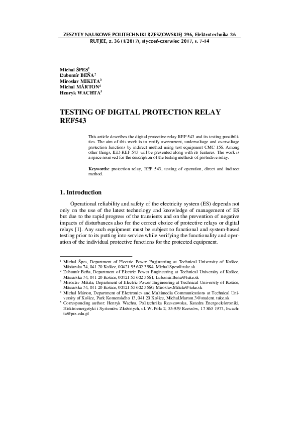 (PDF) Testing of Digital protection relay REF543