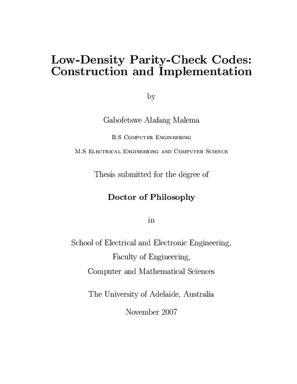 (PDF) Low-Density Parity-Check Codes: Construction and Implementation