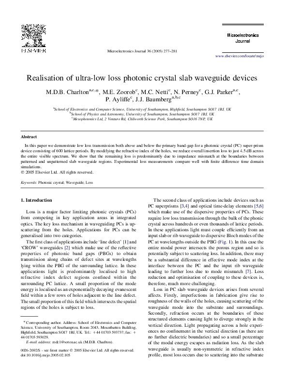 (PDF) Realisation of ultra-low loss photonic crystal slab waveguide devices