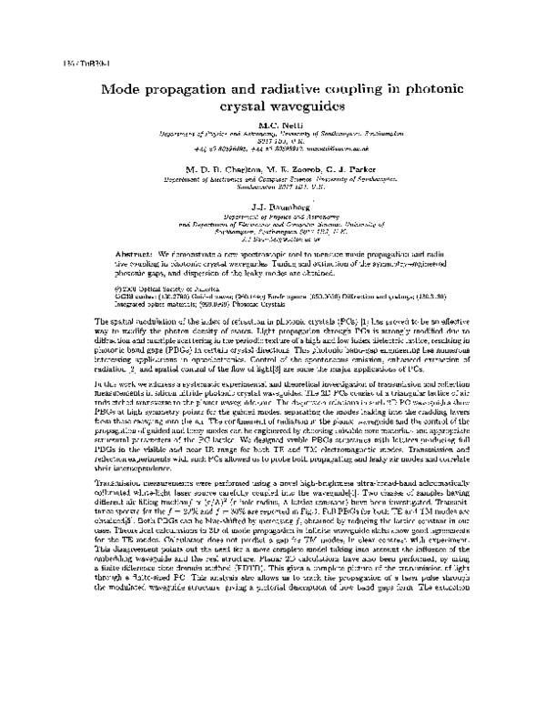 (PDF) Mode propagation and radiative coupling in photonic crystal waveguides | Caterina Netti ...