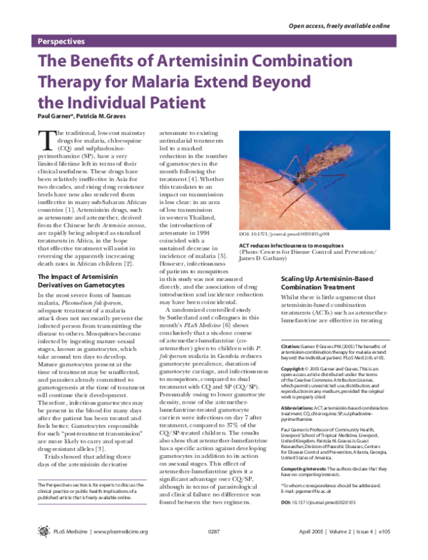 (PDF) The Benefits of Artemisinin Combination Therapy for Malaria ...