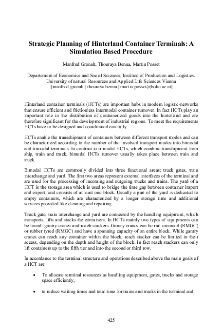 Pdf Strategic Planning Of Hinterland Container Terminals A Simulation Based Procedure