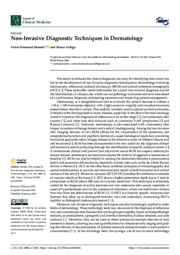 (PDF) Non-Invasive Diagnostic Techniques in Dermatology