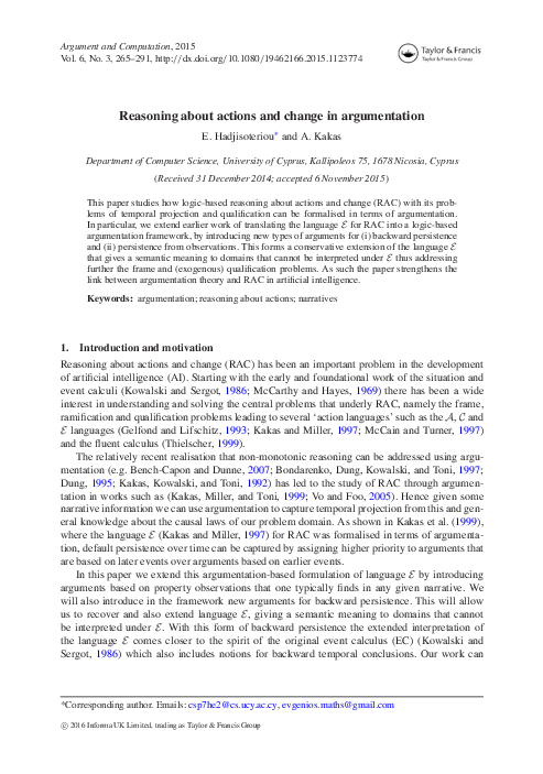(PDF) Reasoning about actions and change in argumentation