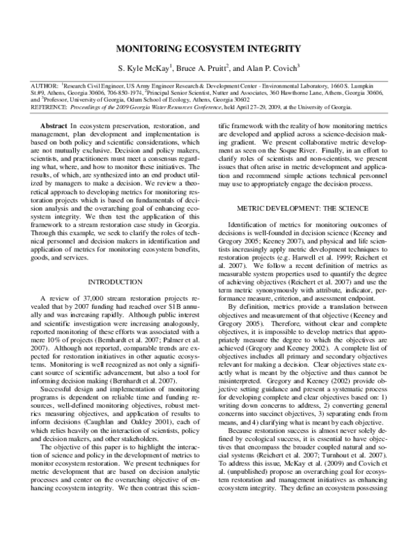 (PDF) Monitoring ecosystem integrity (PDF) Monitoring ecosystem integrity