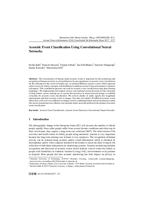 Pdf Acoustic Event Classification Using Convolutional Neural Networks