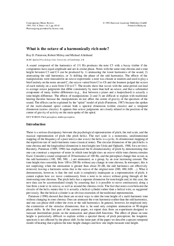 (PDF) What is the octave of a harmonically rich note?