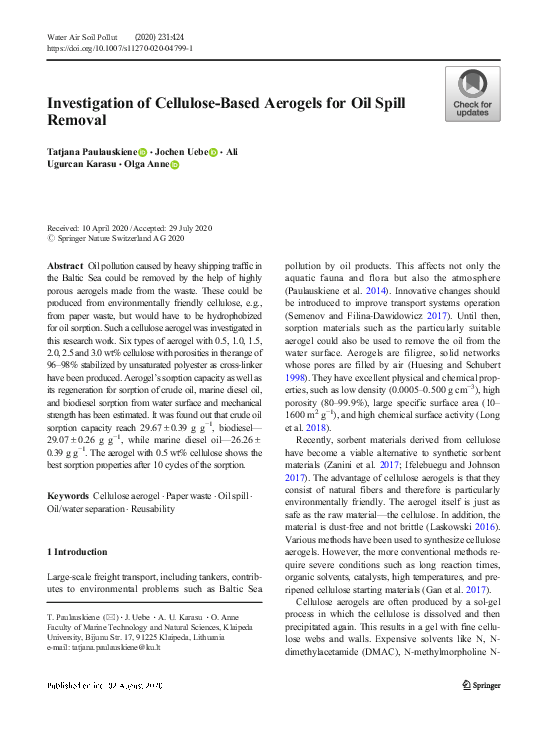 (PDF) Investigation of Cellulose-Based Aerogels for Oil Spill Removal