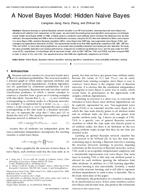 (PDF) A Novel Bayes Model: Hidden Naive Bayes
