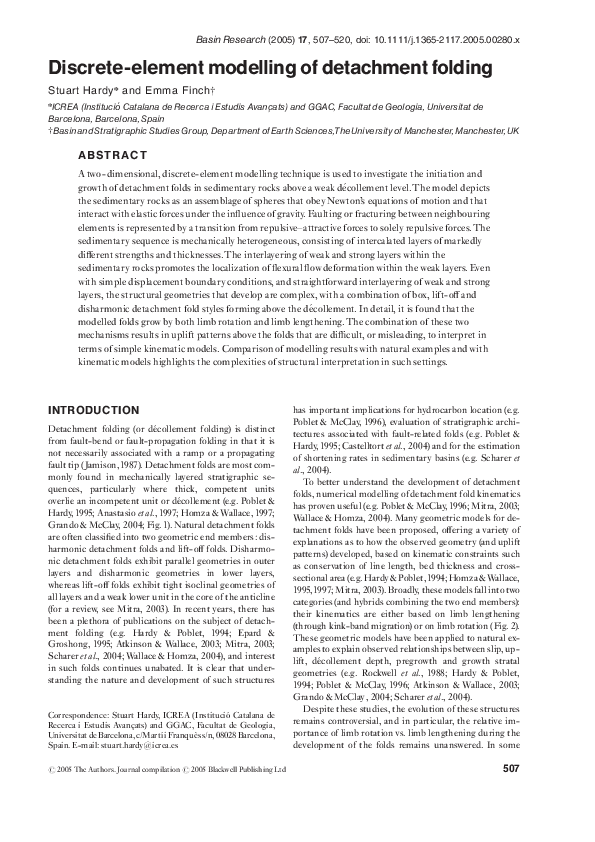 (PDF) Discrete-element modelling of detachment folding