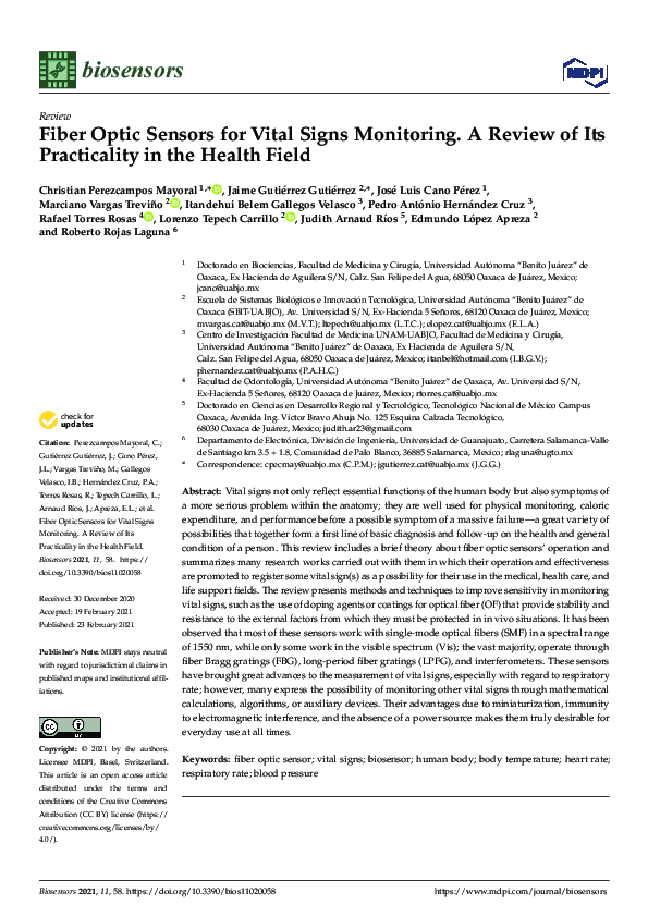 (PDF) Fiber Optic Sensors for Vital Signs Monitoring. A Review of Its ...