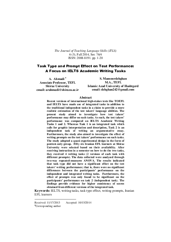 (PDF) Task Type and Prompt Effect on Test Performance: A Focus on IELTS ...