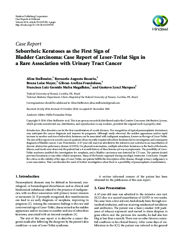 (PDF) Seborrheic Keratoses as the First Sign of Bladder Carcinoma: Case ...