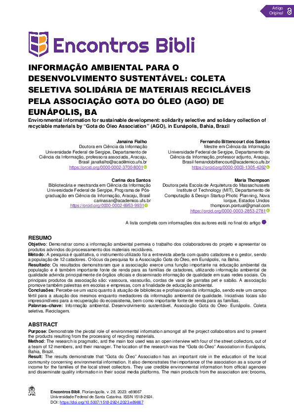 (PDF) Informação ambiental para o desenvolvimento sustentável: coleta ...