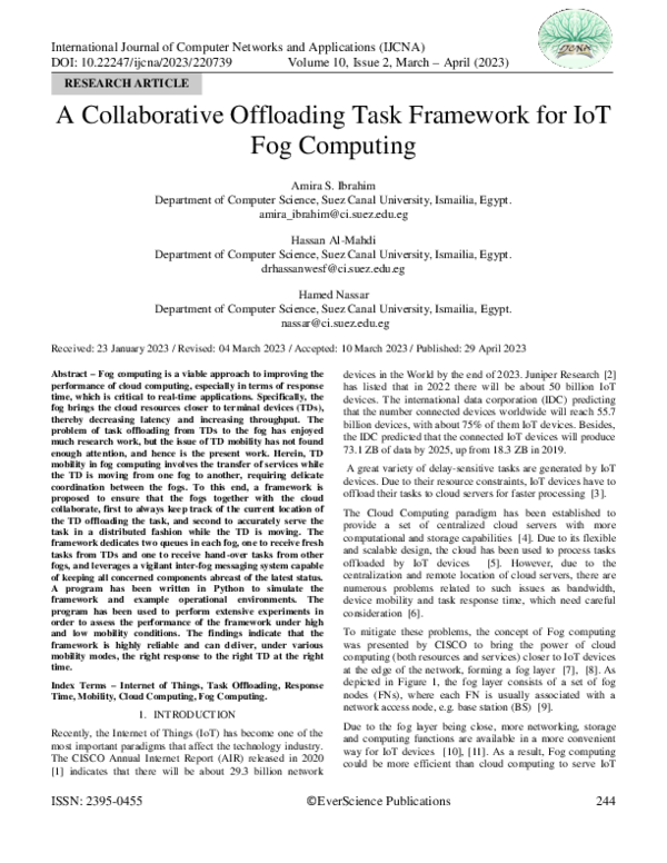 Pdf A Collaborative Offloading Task Framework For Iot Fog Computing Hamed Nassar