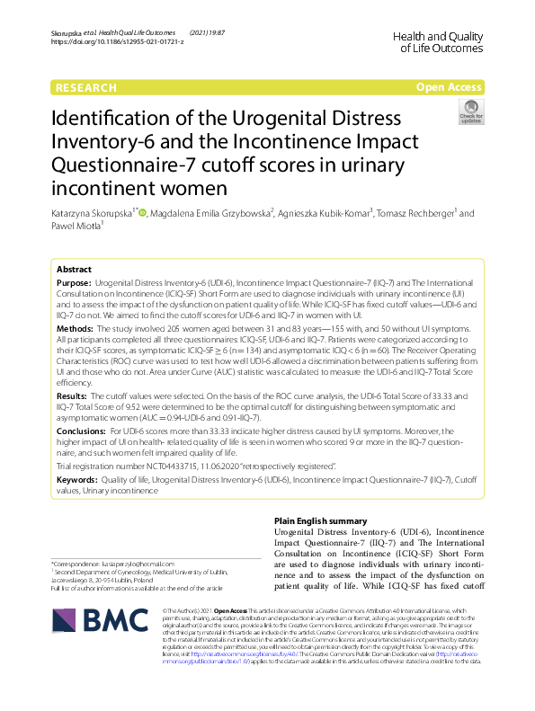 (PDF) Identification of the Urogenital Distress Inventory-6 and the ...