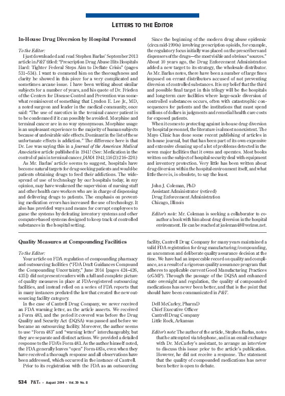 (PDF) In-house drug diversion by hospital personnel