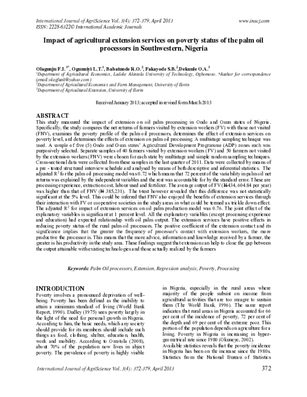 (PDF) Impact of agricultural extension services on poverty status of ...