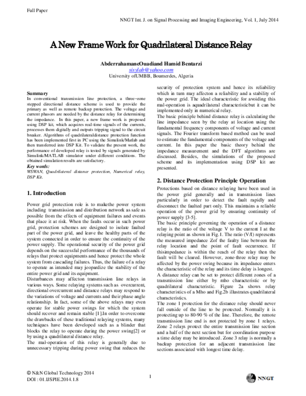 (PDF) A New Frame Work for Quadrilateral Distance Relay