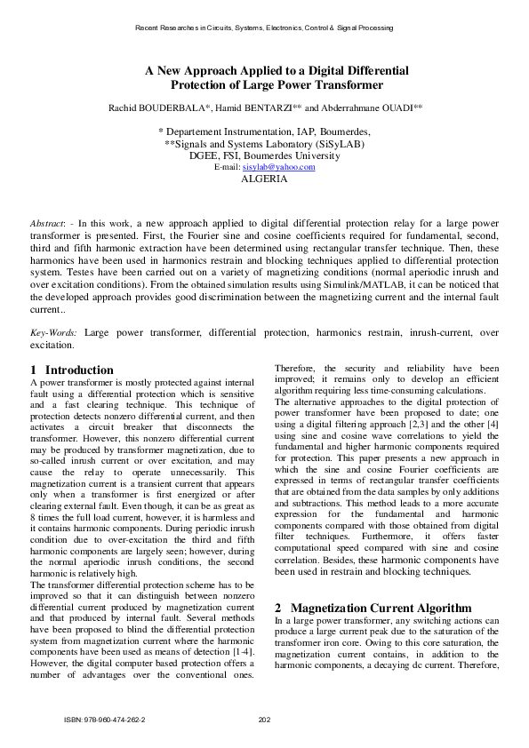 Pdf A New Approach Applied To A Digital Differential Protection Of Large Power Transformer