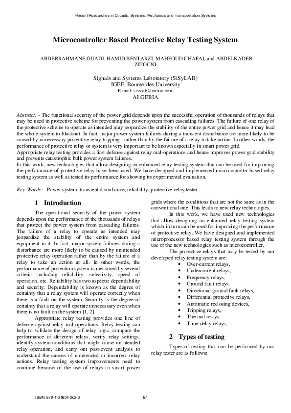 Pdf Microcontroller Based Protective Relay Testing System 