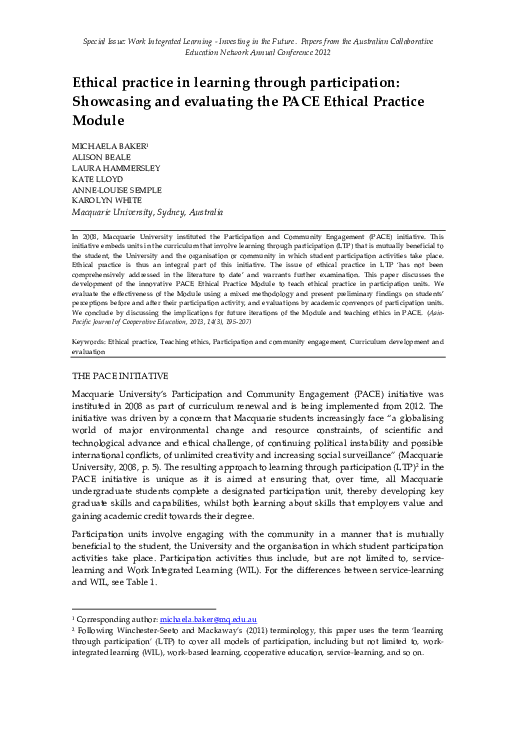 (PDF) Ethical practice in learning through participation : showcasing ...