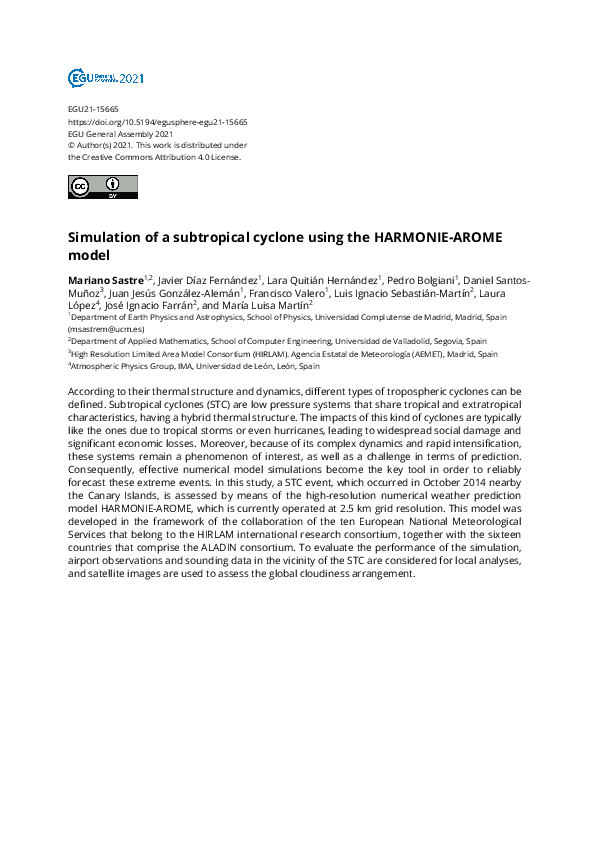 (PDF) Simulation of a subtropical cyclone using the HARMONIE-AROME model