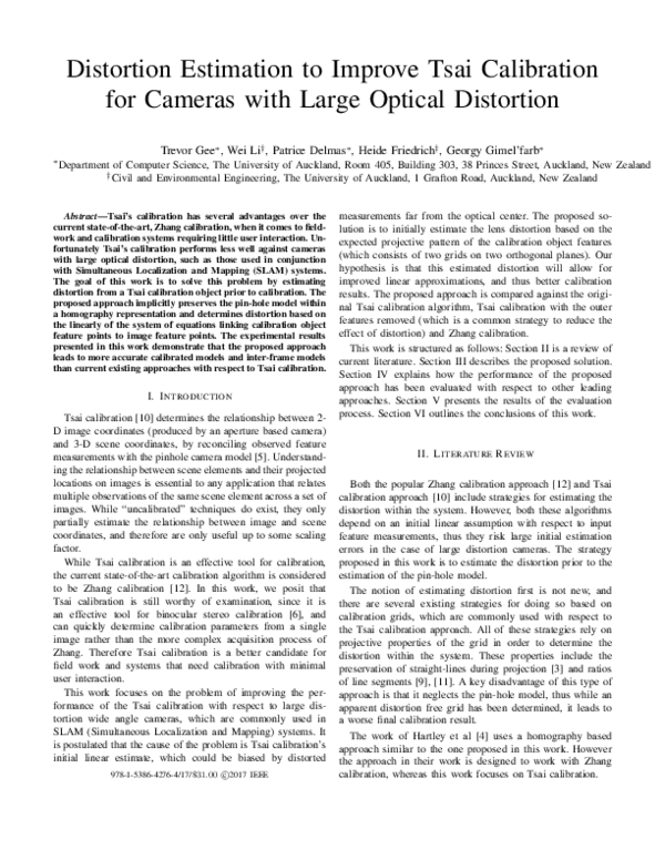 Pdf Distortion Estimation To Improve Tsai Calibration For Cameras With Large Optical Distortion