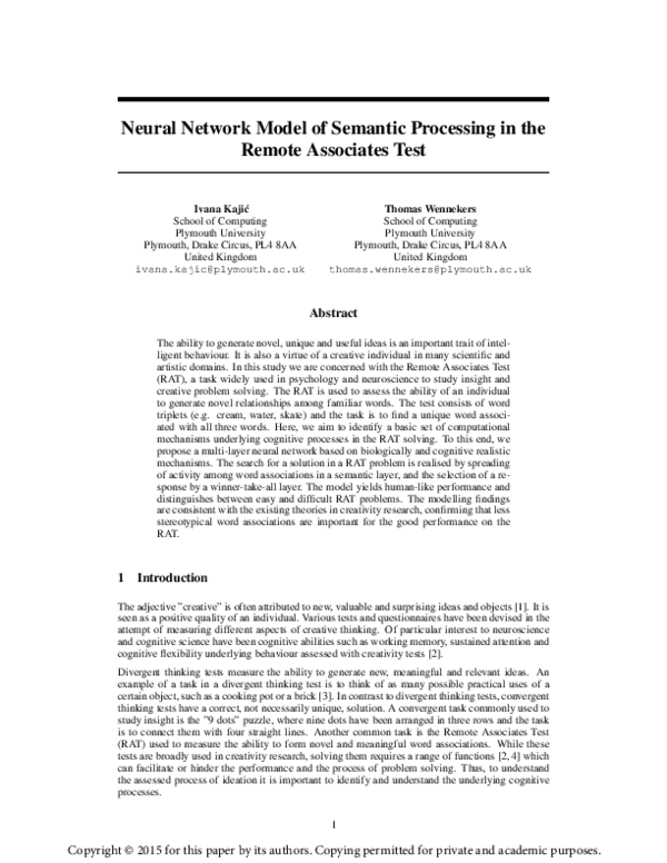 (PDF) Neural Network Model of Semantic Processing in the Remote ...