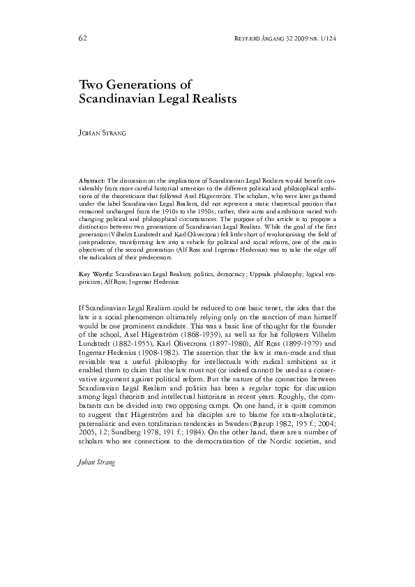 (PDF) Two Generations of Scandinavian Legal Realists | Johan Strang ...