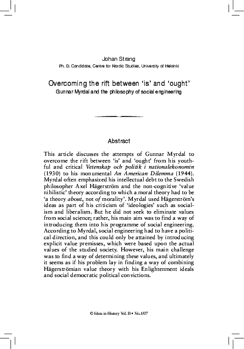 (PDF) Overcoming the rift between 'is' and 'ought': Gunnar Myrdal and ...