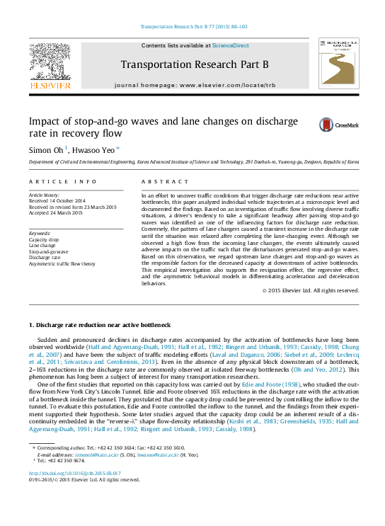 (PDF) Impact of stop-and-go waves and lane changes on discharge rate in ...