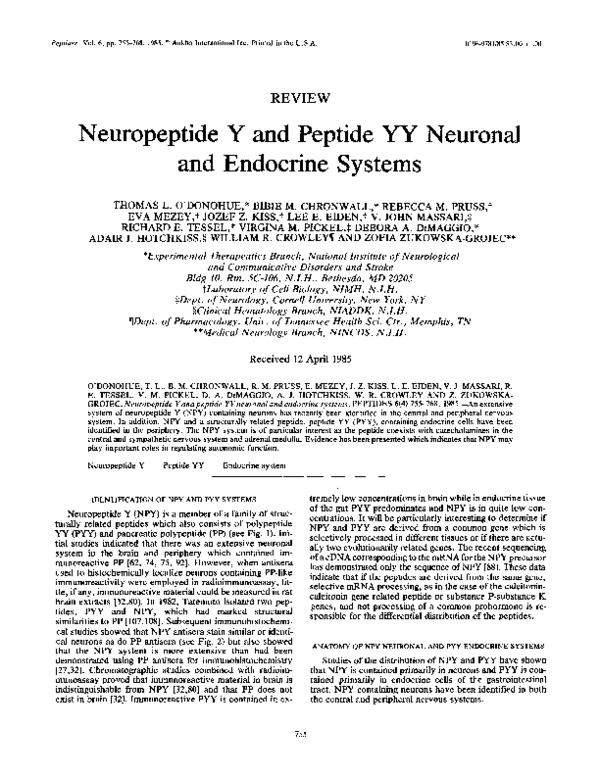 (PDF) Neuropeptide Y and peptide YY neuronal and endocrine systems | Lee Eiden - Academia.edu