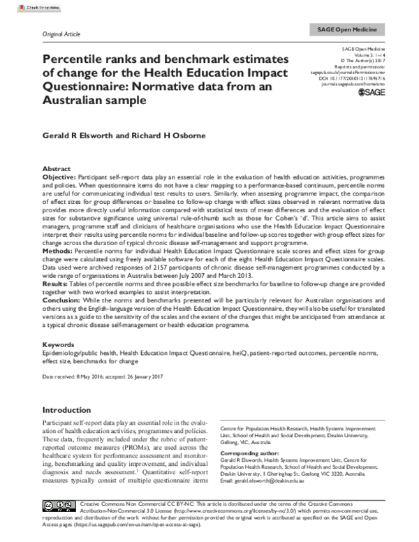 (PDF) Percentile ranks and benchmark estimates of change for the Health ...