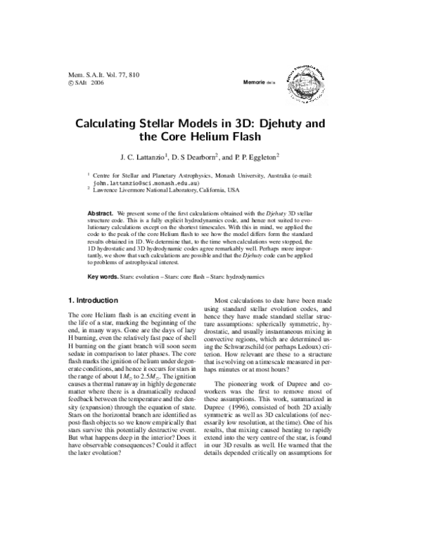 (PDF) Calculating Stellar Models in 3D: Djehuty and the Core Helium ...