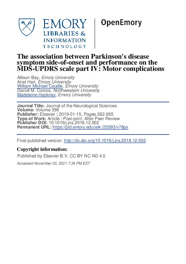 (PDF) The association between Parkinson's disease symptom side-of-onset ...