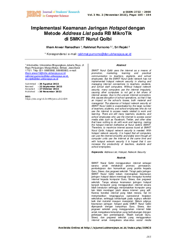 (PDF) Implementasi Keamanan Jaringan Hotspot dengan Metode Address List pada RB MikroTik di ...