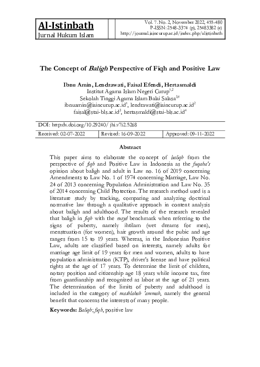(PDF) The Concept of Baligh Perspective of Fiqh and Positive Law