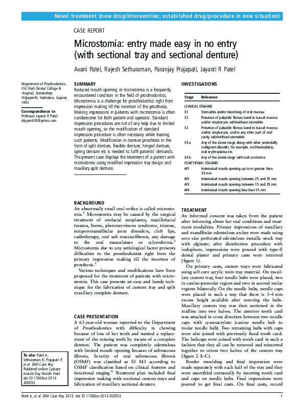 (PDF) Microstomia: entry made easy in no entry (with sectional tray and ...